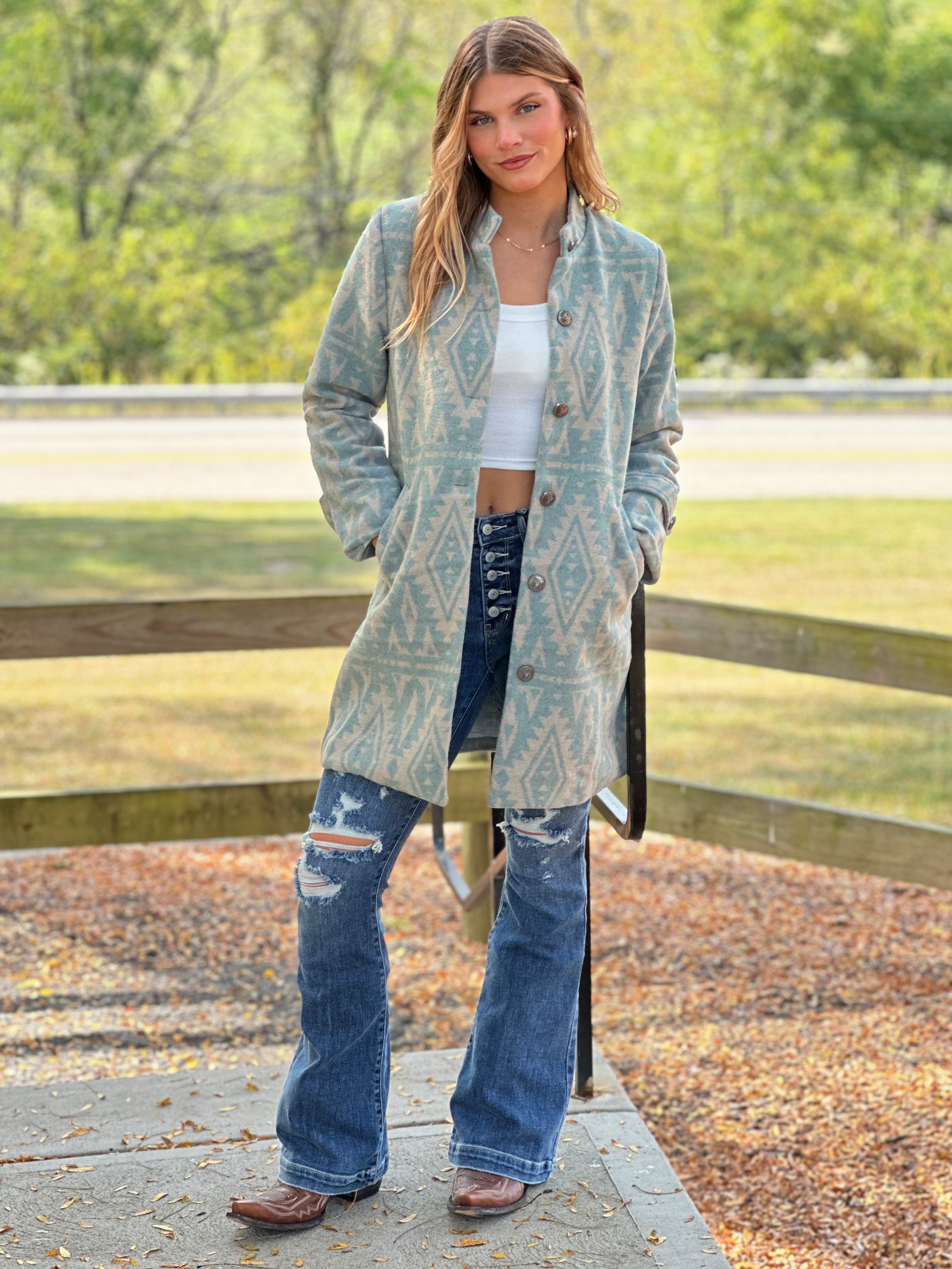 Aztec Print Lined Button Down Coat – Salt and Grace Boutique